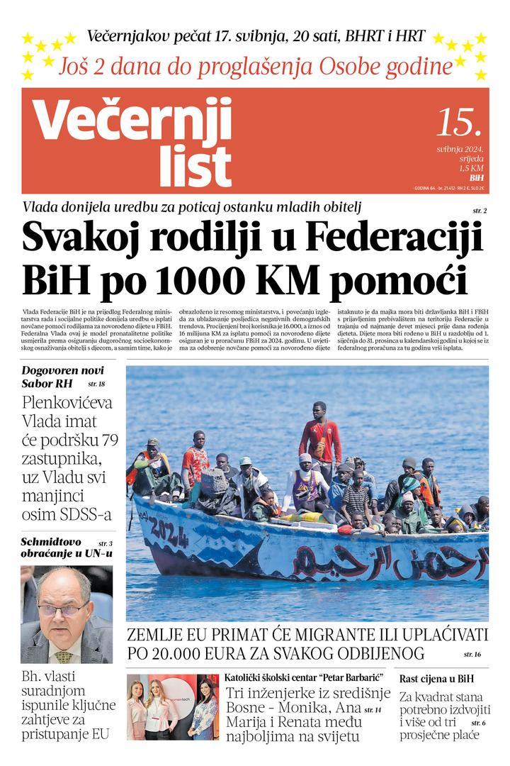 Pročitajte što vam ove srijede donosi Večernji list BiH - www.vecernji.ba