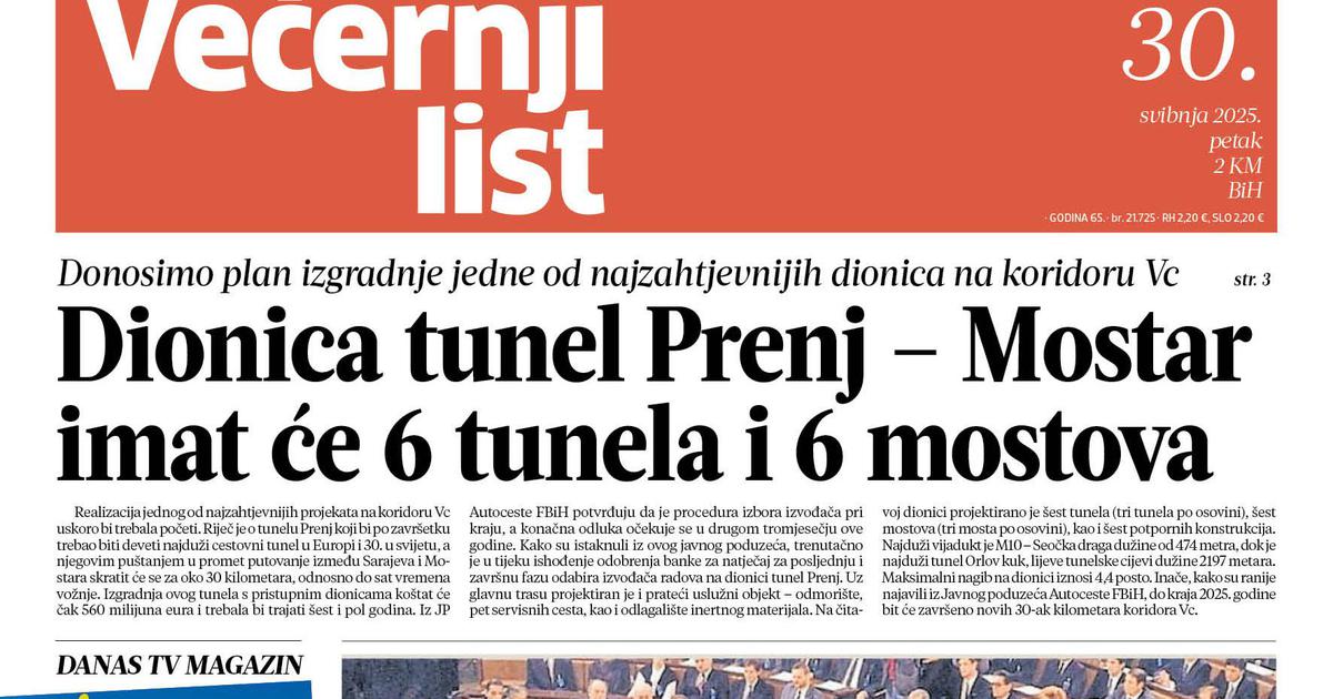 Pročitajte što vam ovoga petka donosi Večernji list BiH - www.vecernji.ba