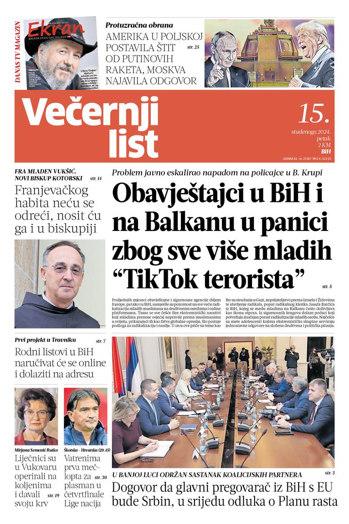 Pročitajte što vam ovoga petka donosi Večernji list BiH - www.vecernji.ba